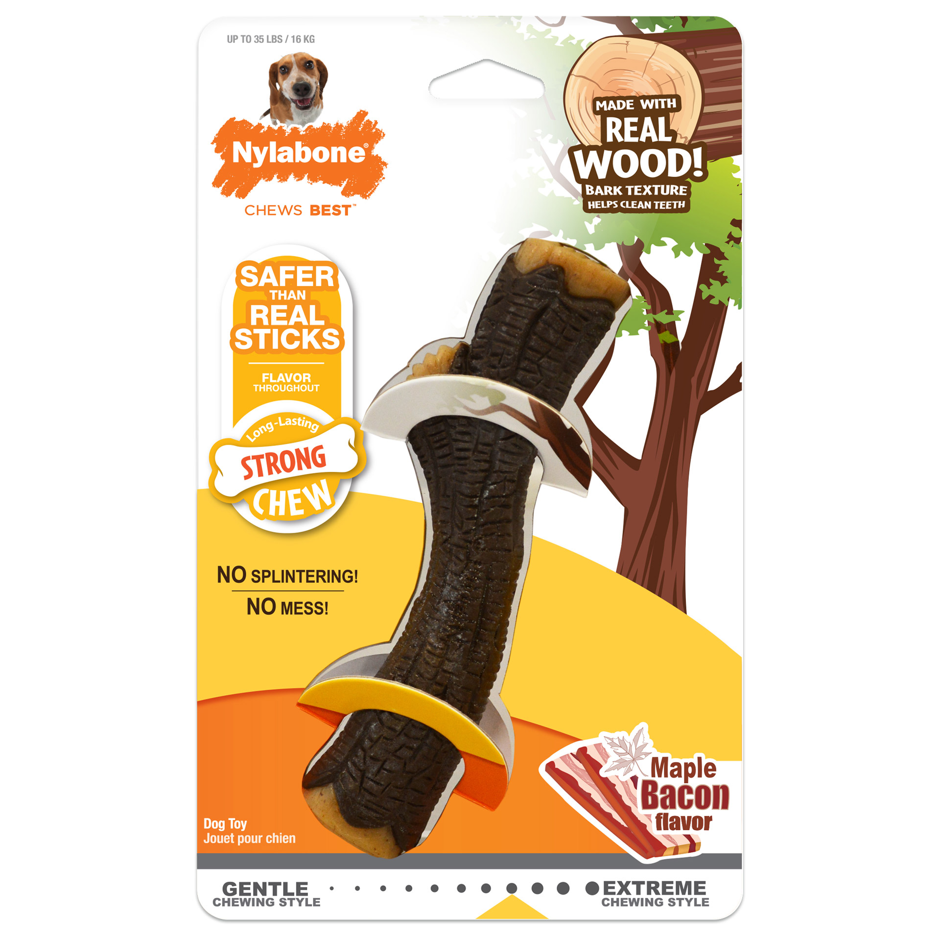 Nylabone Strong Chew Real Wood Stick Dog Chew Toy Maple Bacon Wolf ...