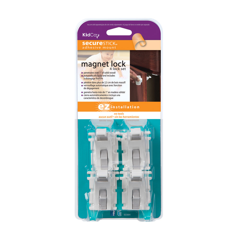 Kidco Magnet Lock and Key Adhesive Mount 4 Locks and Key White – S3365 ...