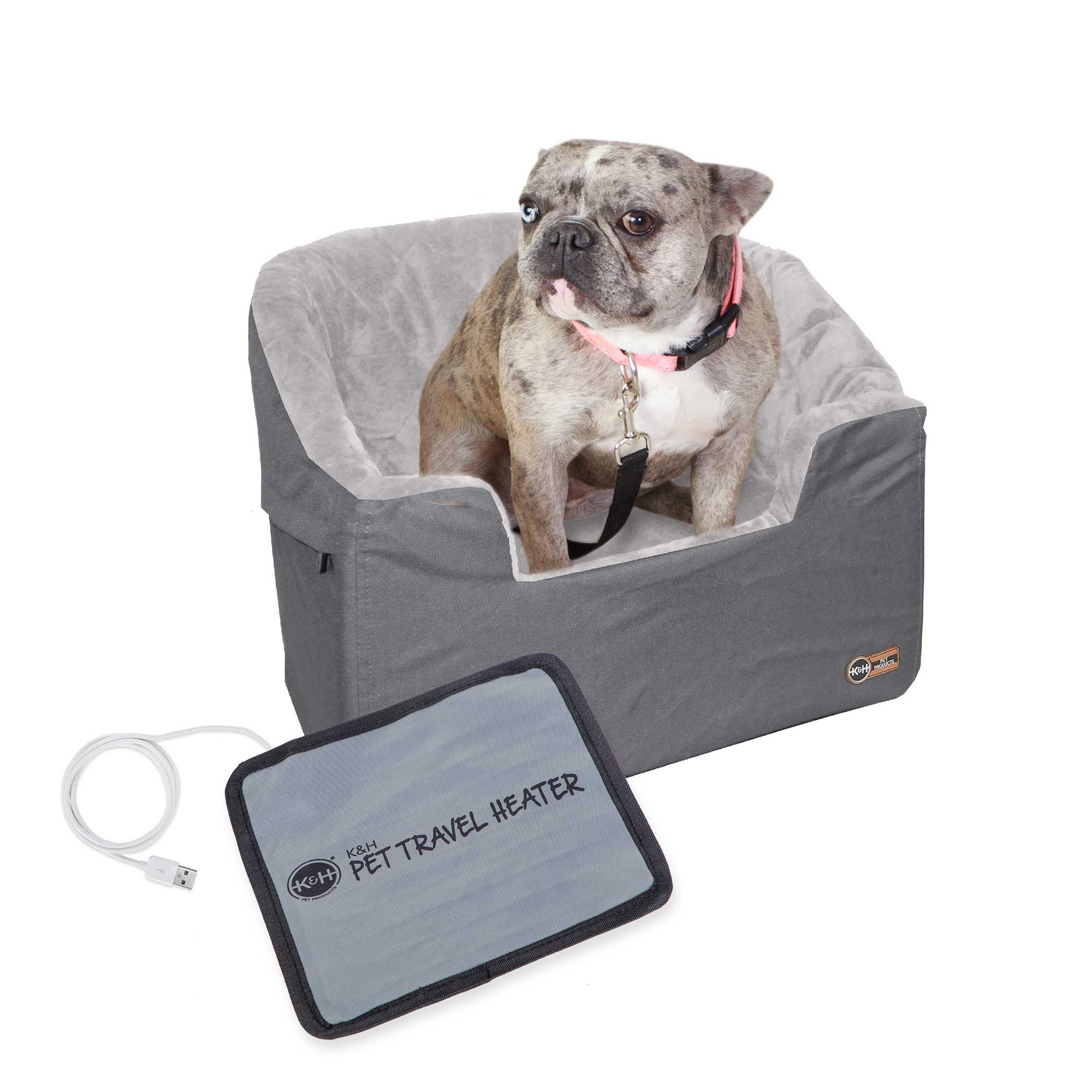 K&H Pet Products Bucket Booster Pet Seat Collapsible Heated Large Gray ...