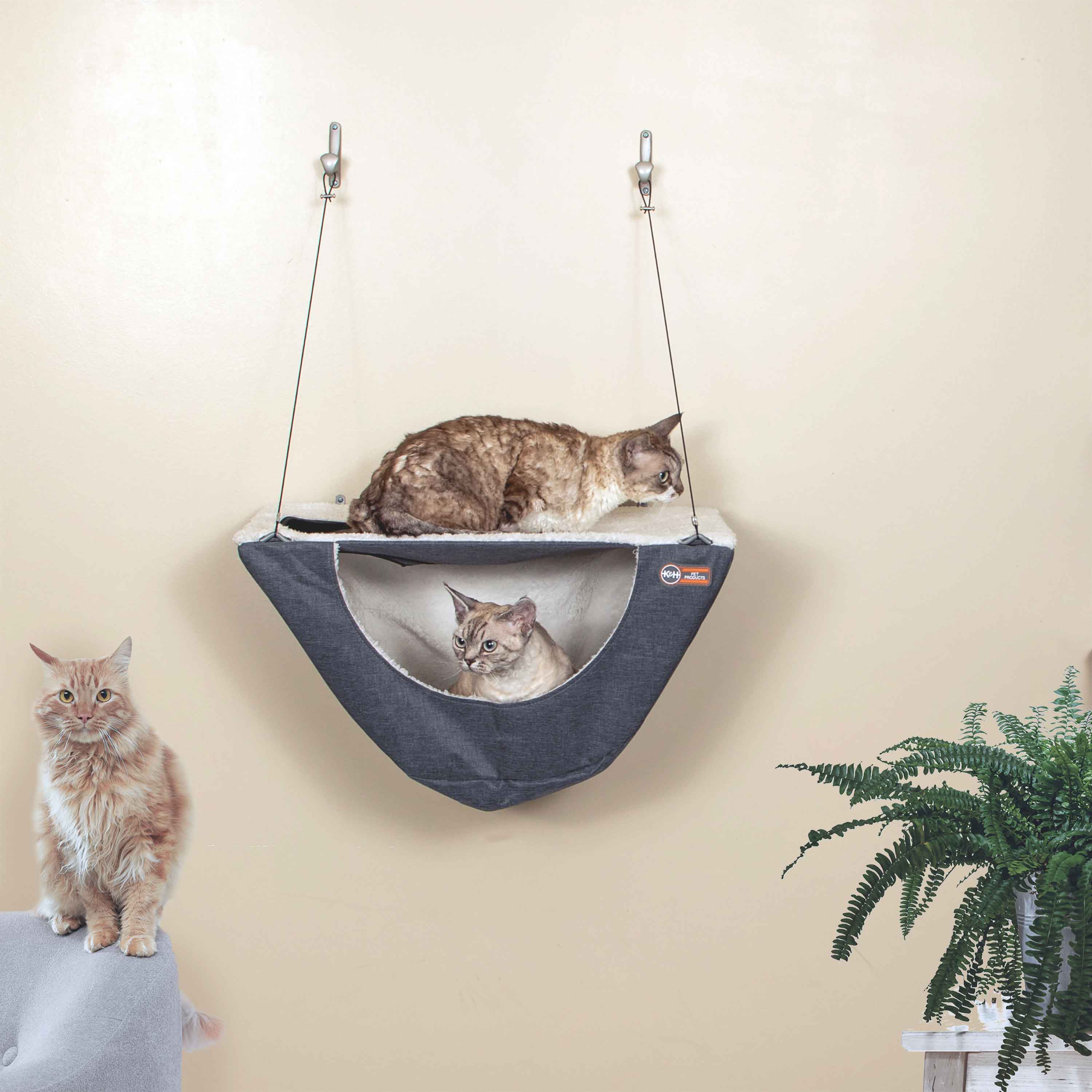 K&H Pet Products Wall Mount Cat Shelf and Cat Hammock Single Shelf Gray ...